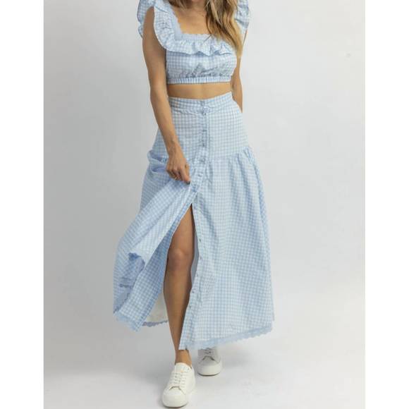 Mable | Skirts | New Mable East Side Ruffled Midi Skirt Set In Blue ...